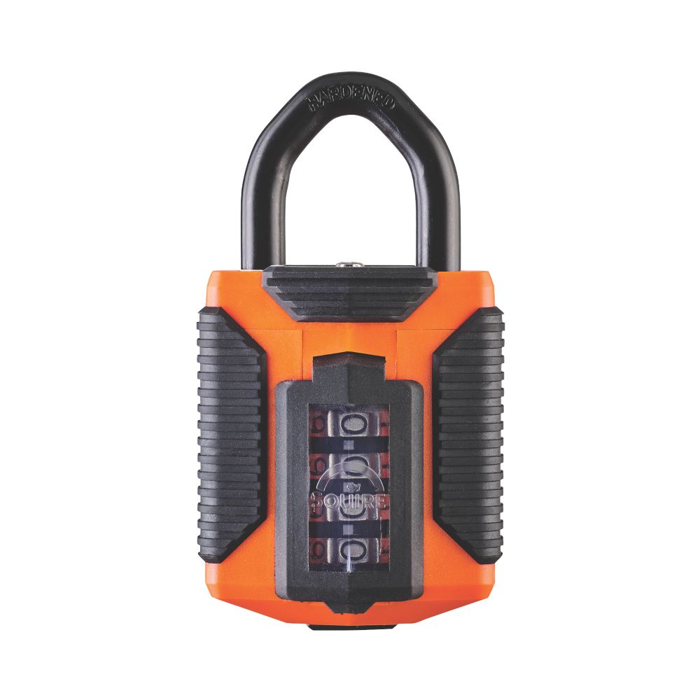 Squire CP50 ATLO Weatherproof Combination Padlock Orange 50mm - Screwfix