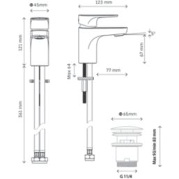Swirl Caldew Black 121mm Standard Lever Mono Basin Mixer Tap With ...