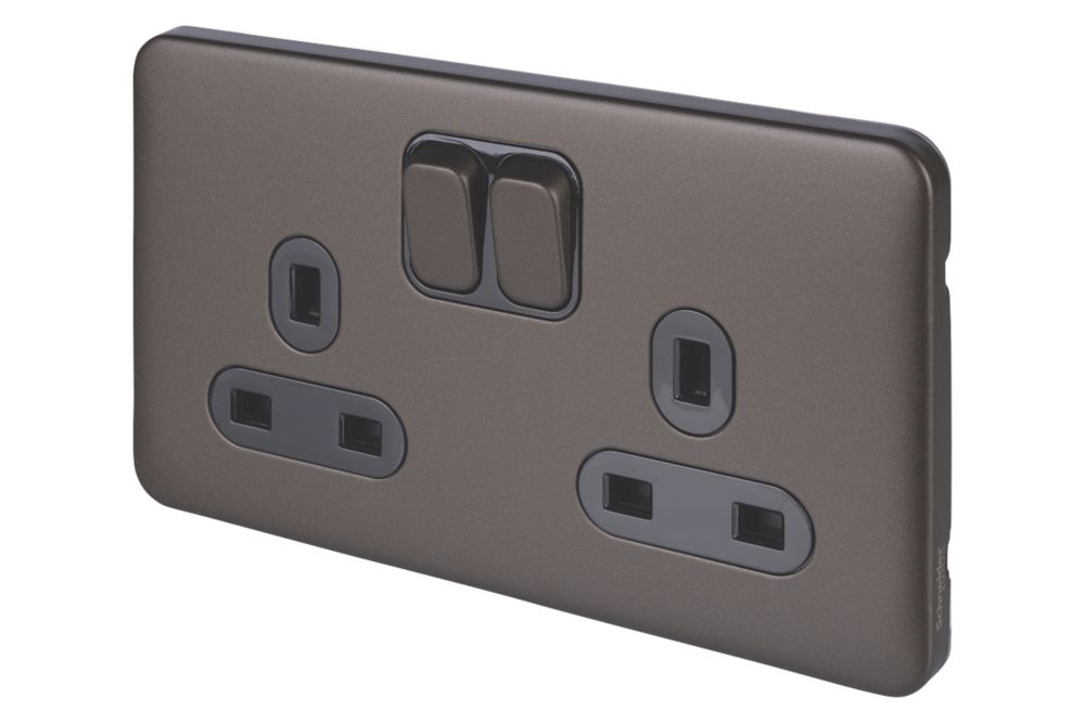 Schneider Electric Lisse Deco 13A 2-Gang SP Switched Plug Socket Mocha ...
