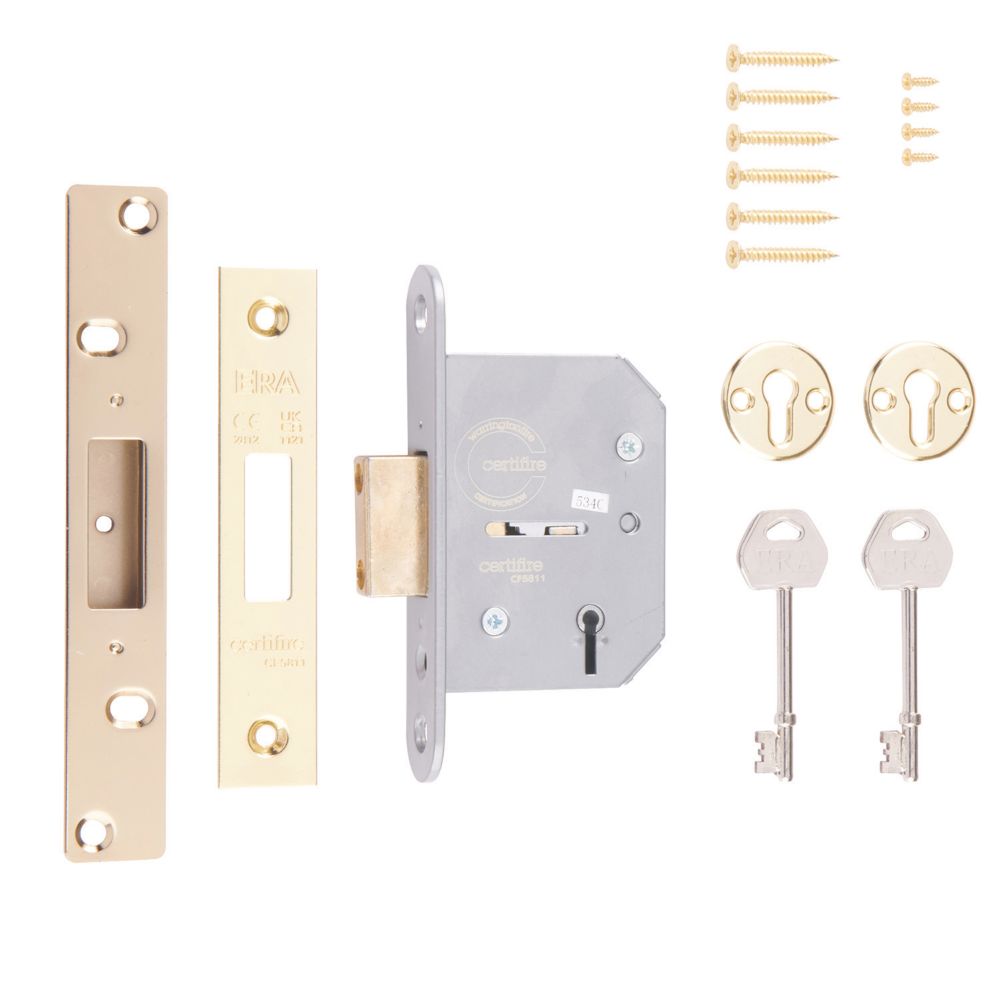 ERA 5 Lever Brass Mortice Deadlock 64mm Case - 44mm Backset - Screwfix