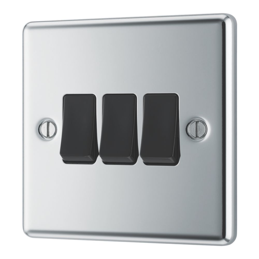 LAP 20A 16AX 3-Gang 2-Way Light Switch Polished Chrome with Black ...