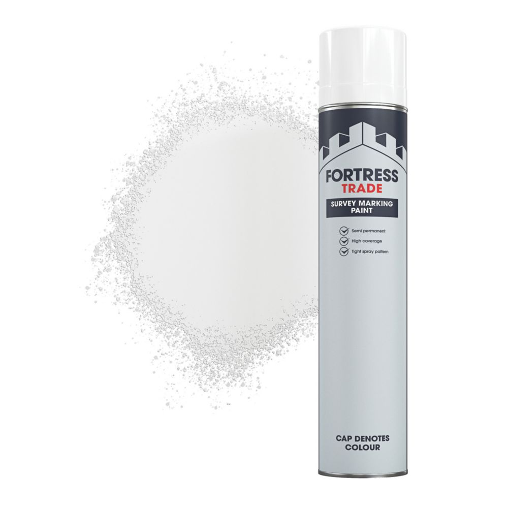 Fortress Trade 750ml White Matt Survey Marking Spray Paint - Screwfix
