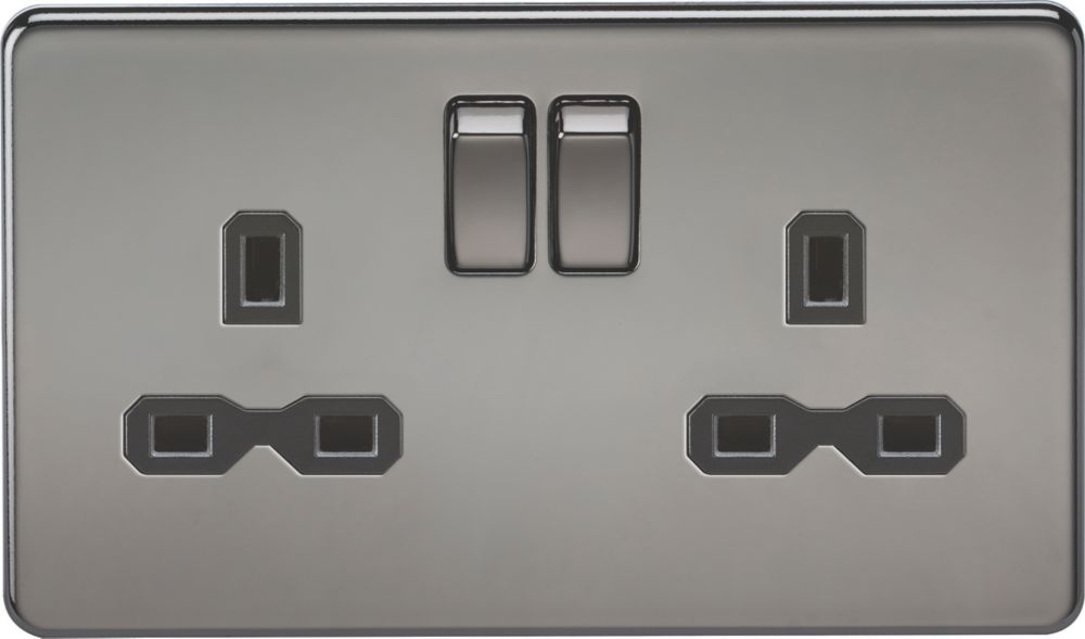 Knightsbridge 13A 2-Gang DP Switched Double Socket Black Nickel with ...