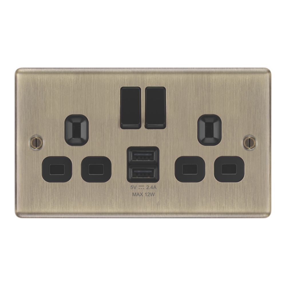 LAP 13A 2-Gang SP Switched Socket + 2.4A 12W 2-Outlet Type A USB ...