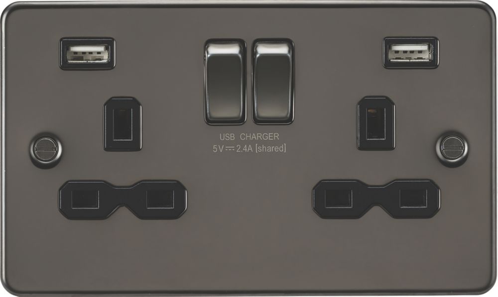 Knightsbridge FPR9224GM 13A 2-Gang SP Switched Socket + 2.4A 2-Outlet ...