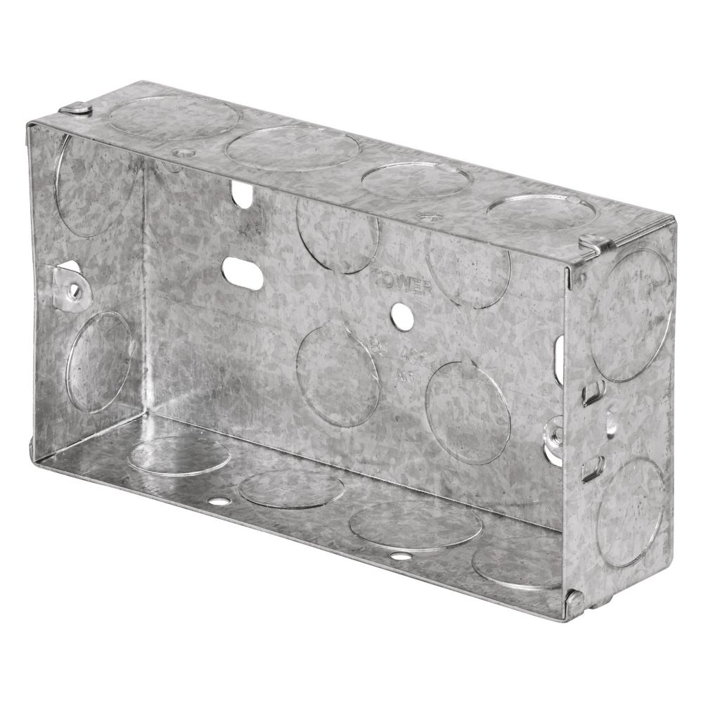 Tower 2-Gang Galvanised Steel Knockout Back Box 35mm - Screwfix