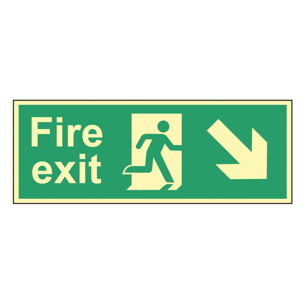 Photoluminescent "Fire Exit Man Down Right Arrow" Sign 150 x 450mm ...