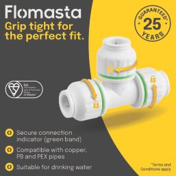 Flomasta Plastic Push-Fit Equal Tee 28mm - Screwfix