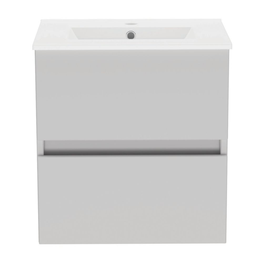 Newland Double Drawer Wall-Mounted Vanity Unit with Basin Matt Pearl ...