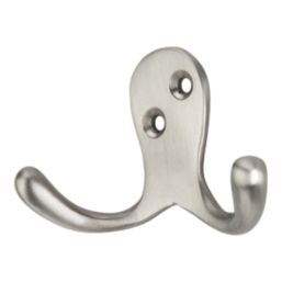 Essentials Double Hooks Satin Nickel 45mm 5 Pack - Screwfix
