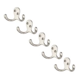 Essentials Double Hooks Satin Nickel 45mm 5 Pack - Screwfix
