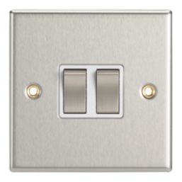Contactum iConic 10AX 2-Gang 2-Way Light Switch Brushed Steel with ...