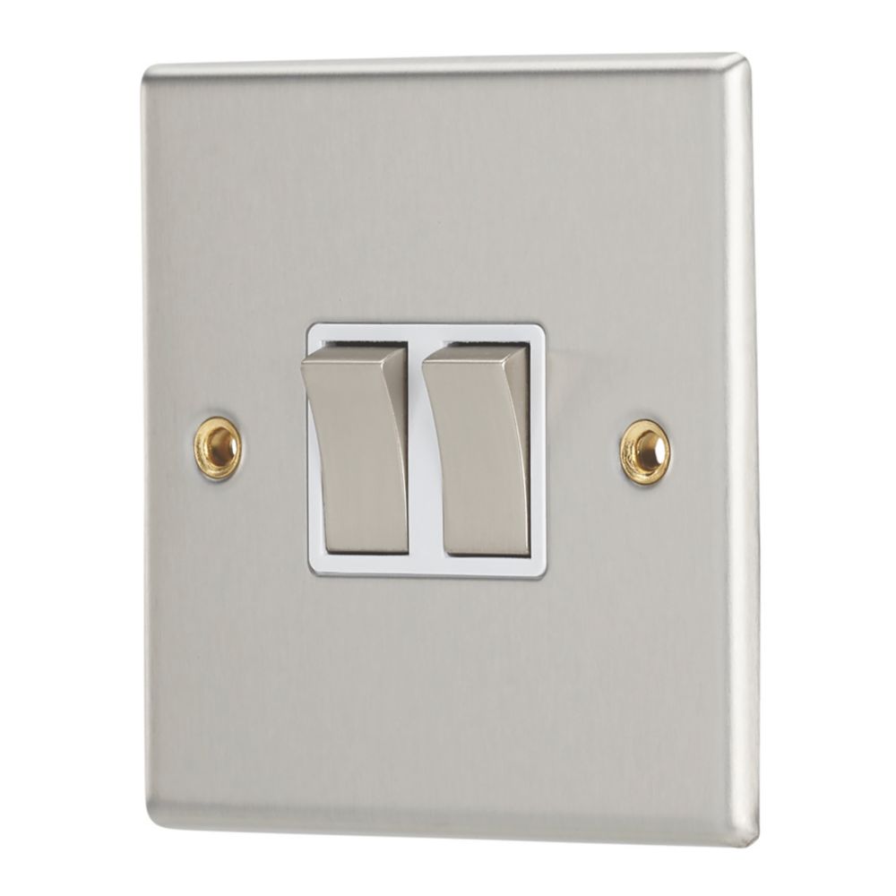 Contactum iConic 10AX 2-Gang 2-Way Light Switch Brushed Steel with ...