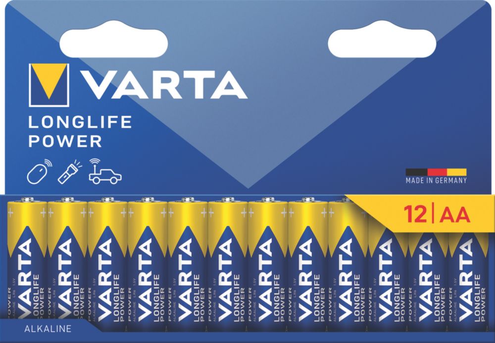 Varta Longlife Power AA 1.5V Alkaline Batteries 12 Pack - Screwfix