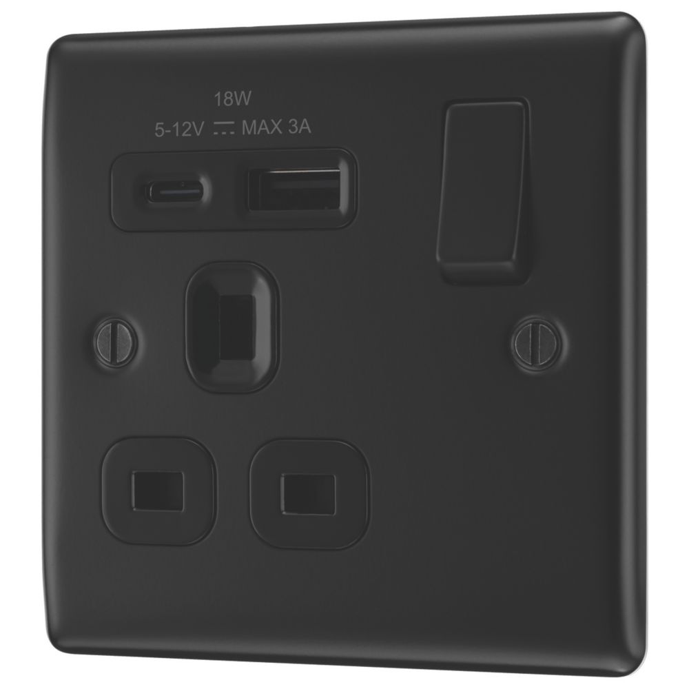 British General Nexus Metal 13A 1-Gang SP Switched Socket + 3A 18W 2 ...