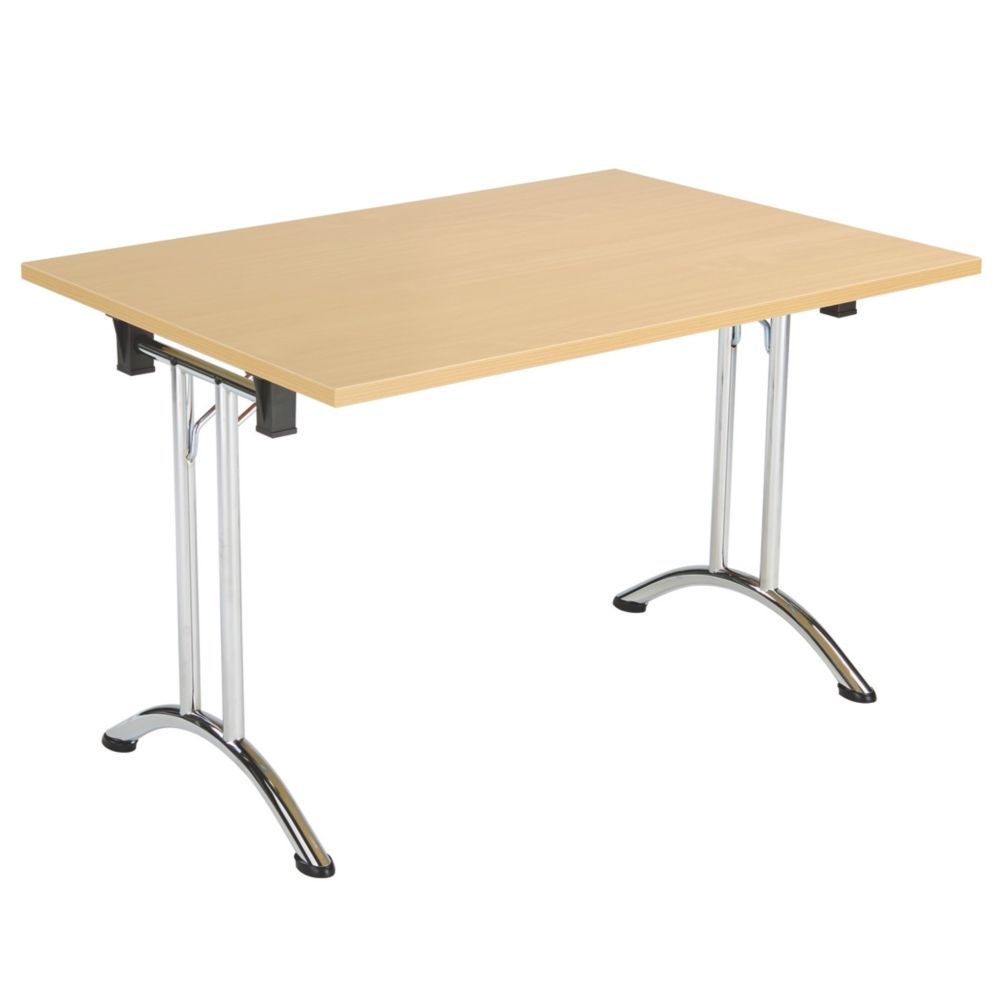 TC Group One Union Rectangular Folding Table Nova Oak/Chrome 1200mm x ...