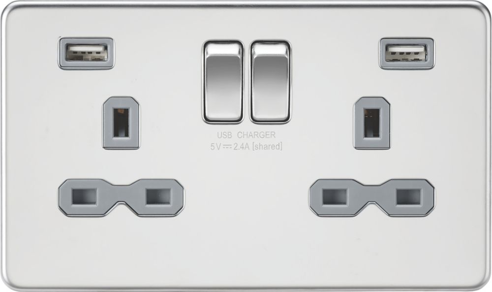 Knightsbridge 13A 2-Gang SP Switched Socket + 2.4A 12W 2-Outlet Type A ...