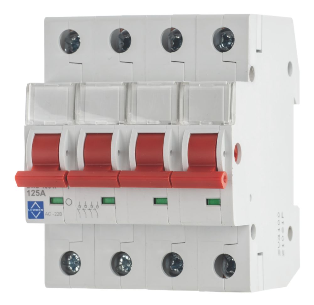 Lewden 125A 4-Pole 3-Phase Mains Switch Disconnector - Screwfix