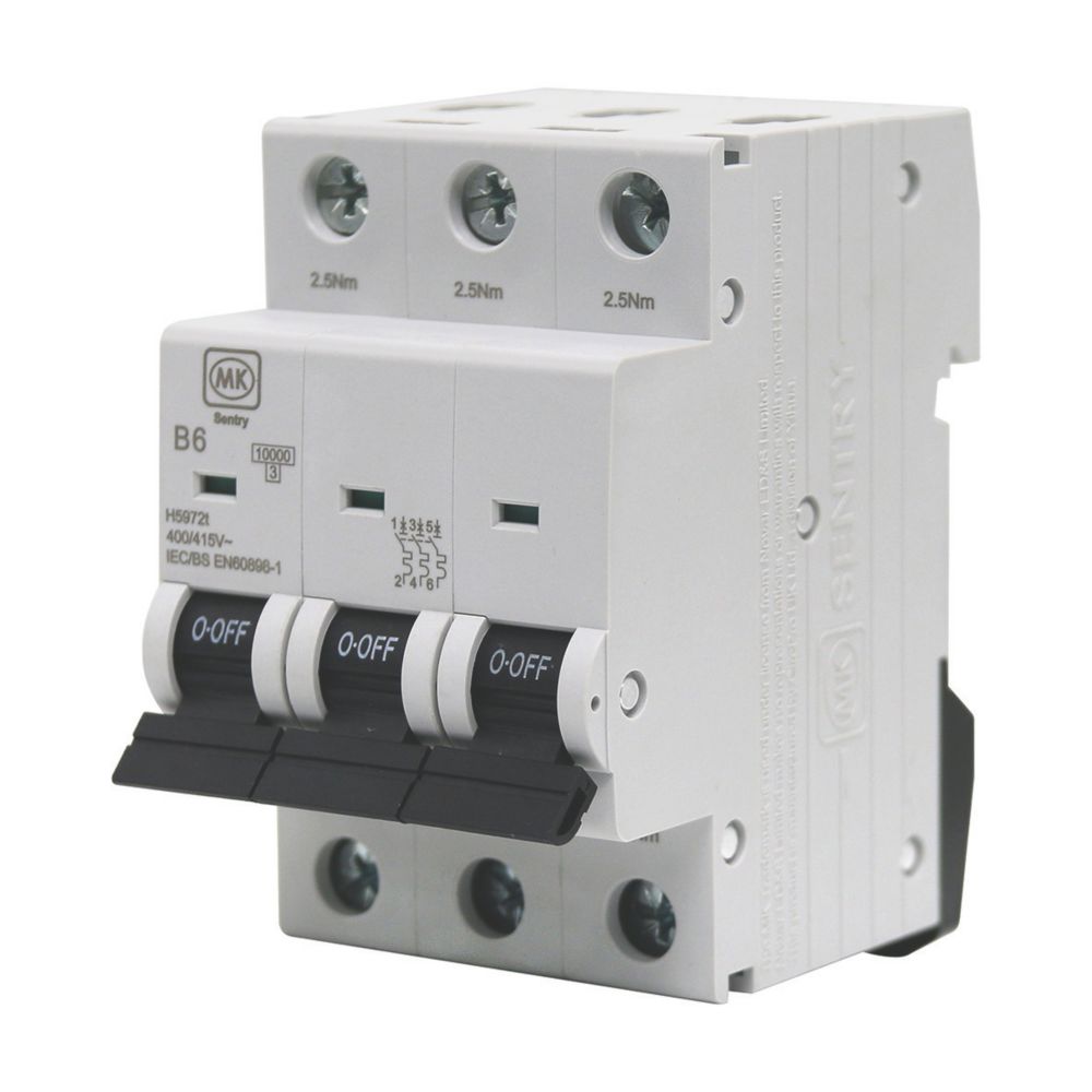 MK Sentry 6A 3-Pole B Curve 3-Phase MCB - Screwfix