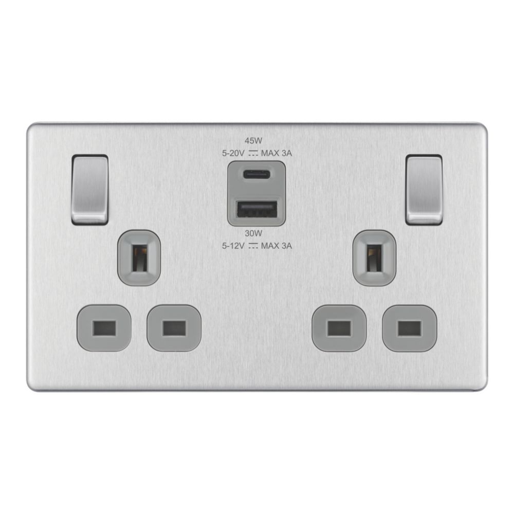 LAP 13A 2-Gang SP Switched Socket + 3A 45W 2-Outlet Type A & C USB ...