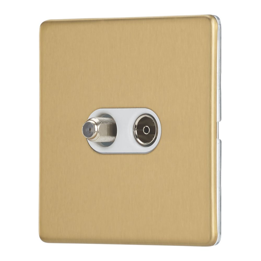 Contactum Lyric 2-Gang Coaxial TV & F-Type Satellite Socket Brushed ...