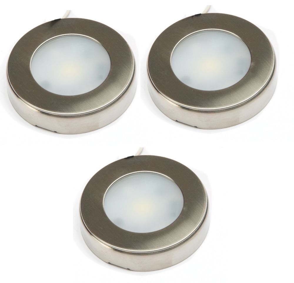 VEW Galaxy Round LED Cabinet Lights Steel 2.6W 182lm 3 Pack - Screwfix
