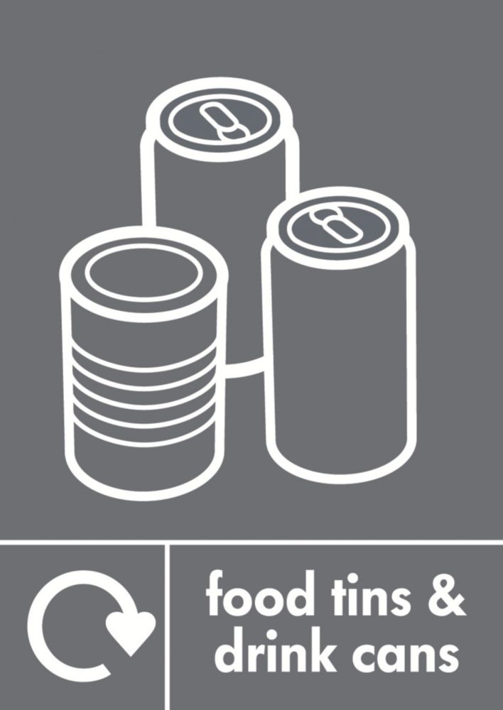 Essentials Food Tins and Drink Cans Recycling Sign 297mm x 210mm - Screwfix