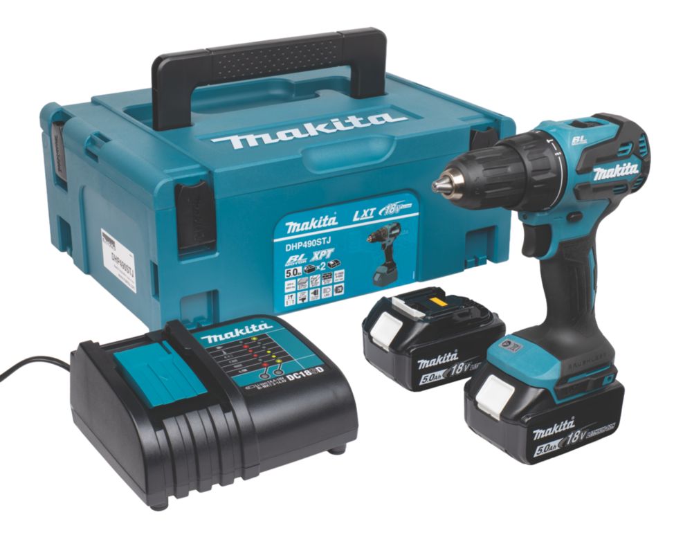 Makita DHP490STJ 18V 2 x 5.0Ah Li-Ion LXT Brushless Cordless Combi Drill - Screwfix