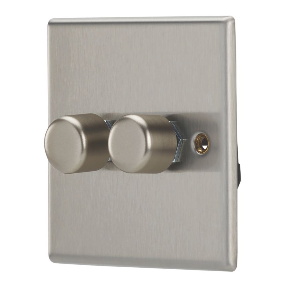 Contactum iConic 2-Gang 2-Way LED Dimmer Switch Brushed Steel - Screwfix