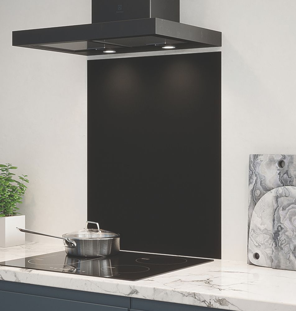 Splashback Black Self-Adhesive Glass Kitchen Splashback 600mm x 750mm x ...