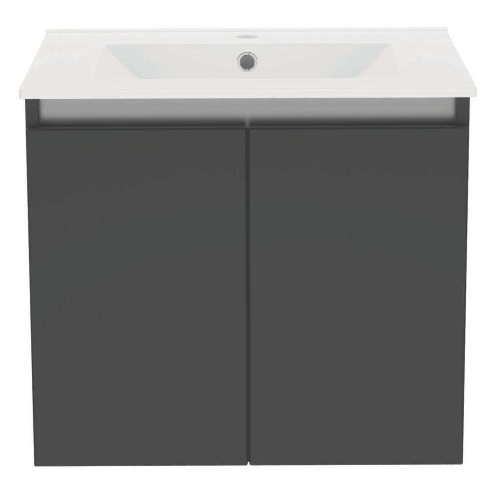 Newland Double Door Wall-Mounted Vanity Unit with Basin Matt Midnight ...