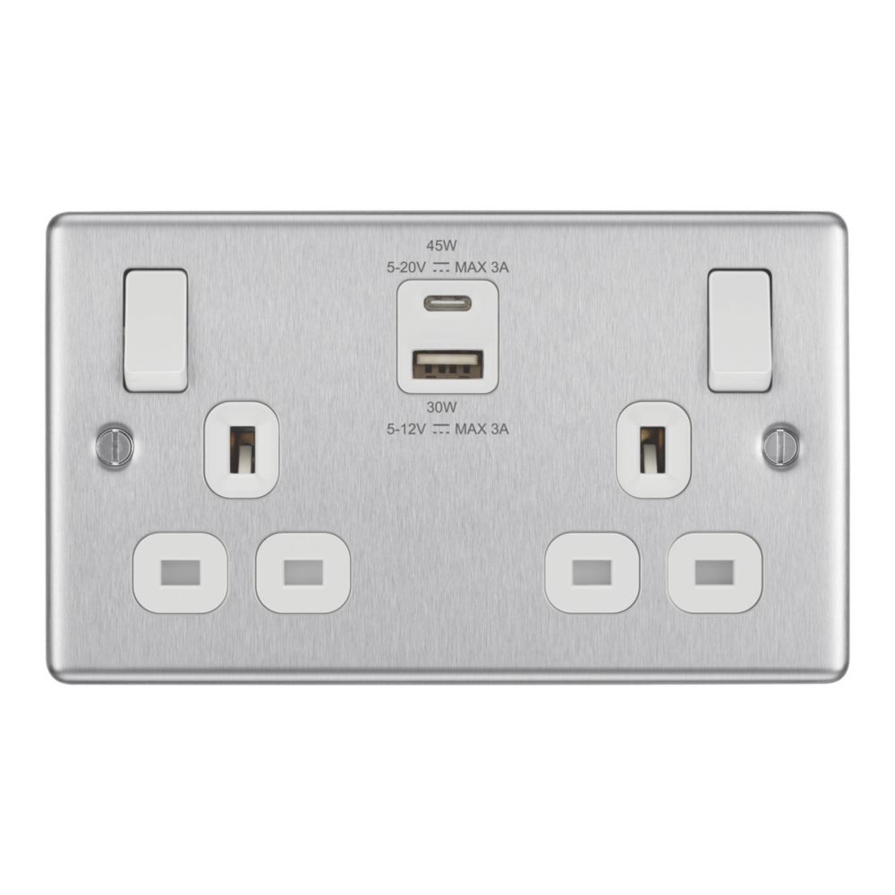 LAP 13A 2-Gang SP Switched Socket + 3A 45W 2-Outlet Type A & C USB ...