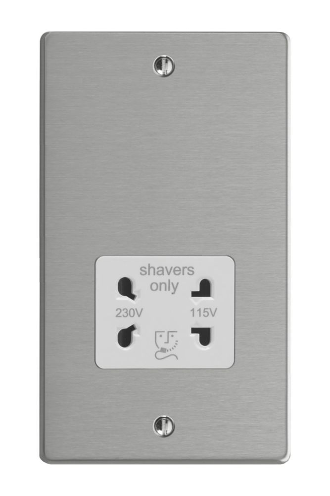 Varilight 2-Gang Dual Voltage Shaver Socket 115 / 230V Brushed Steel ...