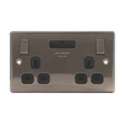 British General Nexus Metal 13A 2-Gang SP Switched Socket + 3.1A 2 ...