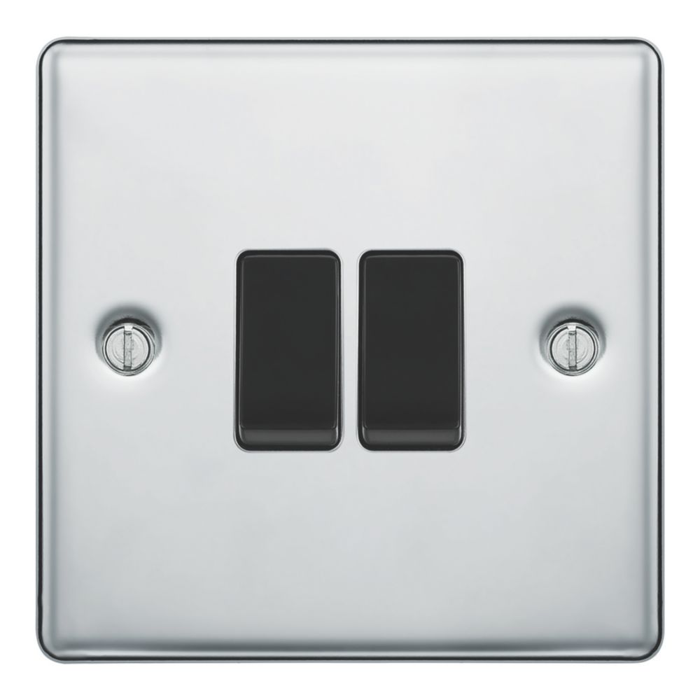 LAP 20A 16AX 2-Gang 2-Way Light Switch Polished Chrome with Black ...