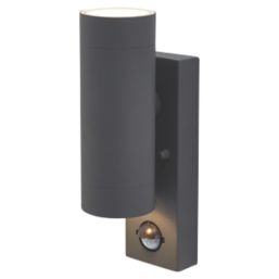 LAP Candiac Outdoor LED Up & Down Wall Light With PIR Sensor Charcoal ...