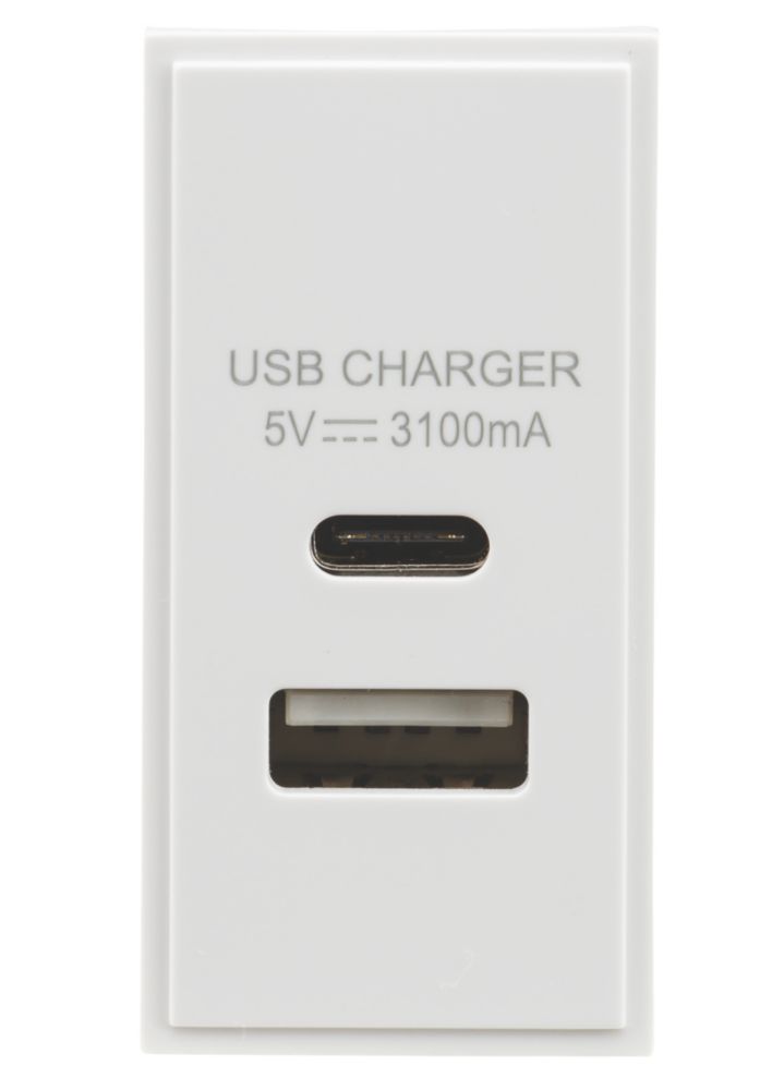 Knightsbridge Modular 3.1A 15.5W 2-Outlet Type A & C USB Socket White ...