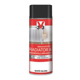 V33 400ml White Gloss Heat Resistant Radiator & Appliance Spray Paint ...