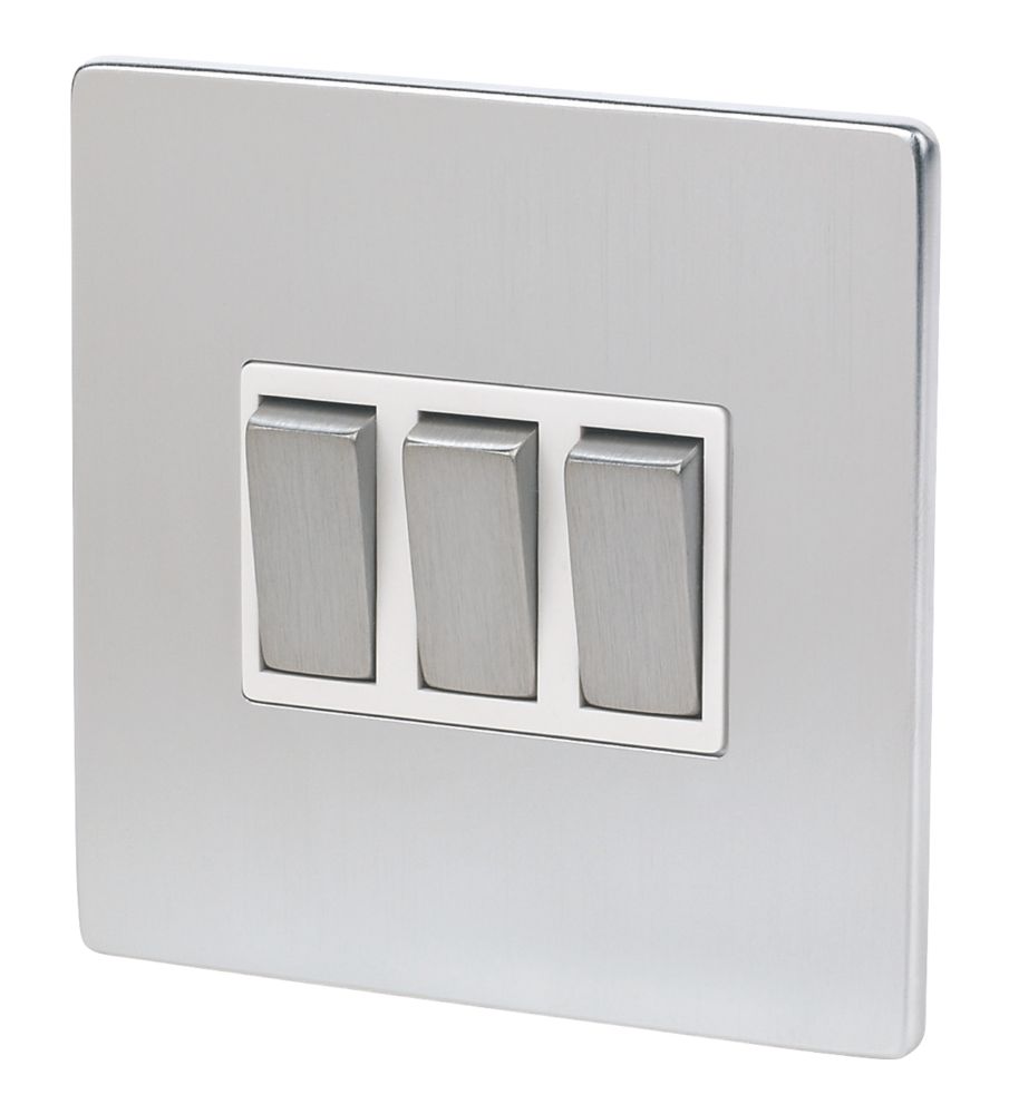 LAP 10AX 3-Gang 2-Way Light Switch Brushed Chrome with White Inserts ...