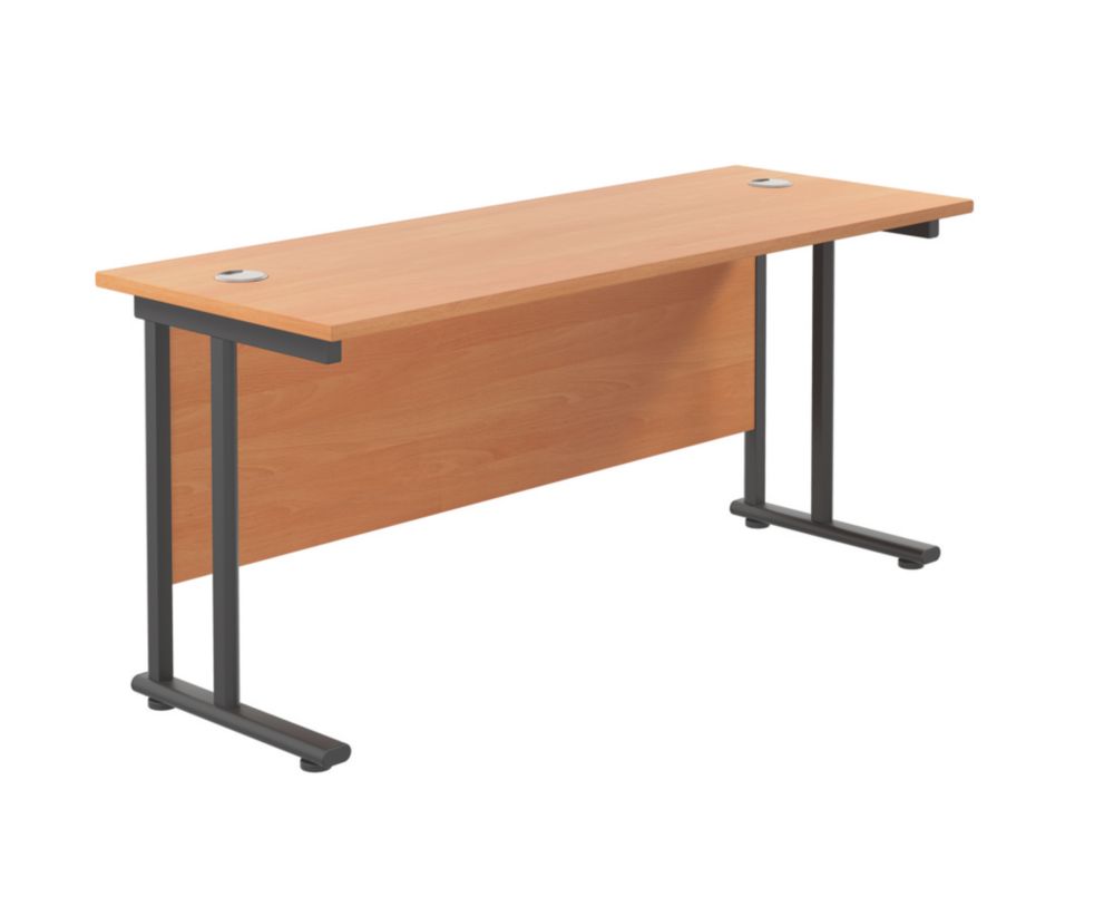 TC Group Aztec Twin Upright Rectangular Office Desk Beech/Black 1800mm ...