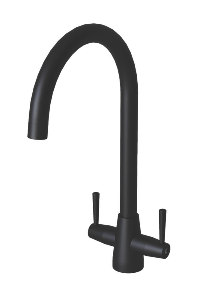 ETAL Wick Twin Lever Kitchen Mixer Tap Matt Black - Screwfix