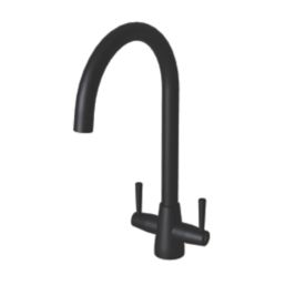 ETAL Wick Twin Lever Kitchen Mixer Tap Matt Black - Screwfix