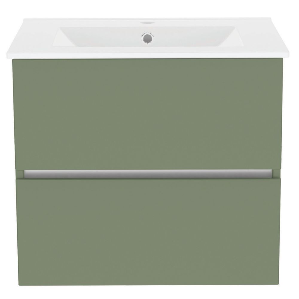 Newland Double Drawer Wall-Mounted Vanity Unit with Basin Matt Sage ...