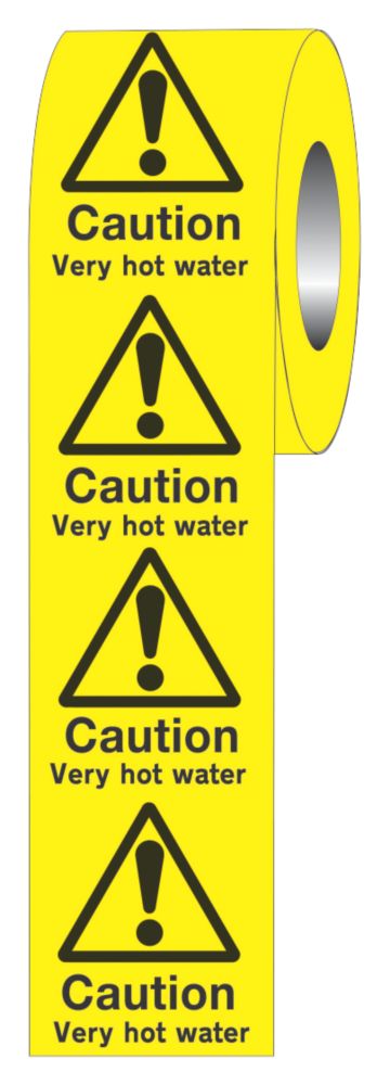 "Caution Very Hot Water" Adhesive Labels 50mm x 50mm - Screwfix