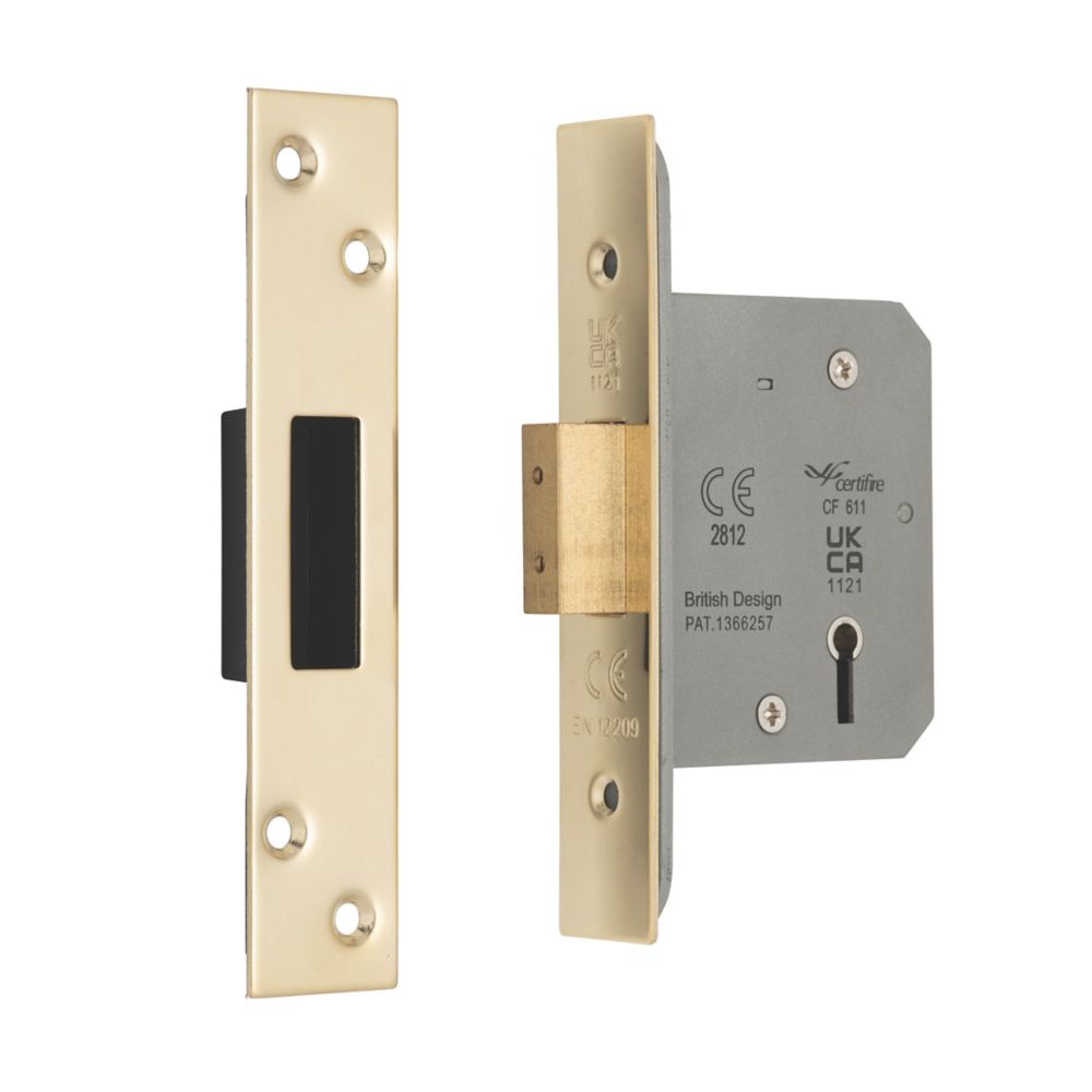 Smith & Locke Fire Rated 5 Lever Brass Deadlock 65mm Case - 44mm ...