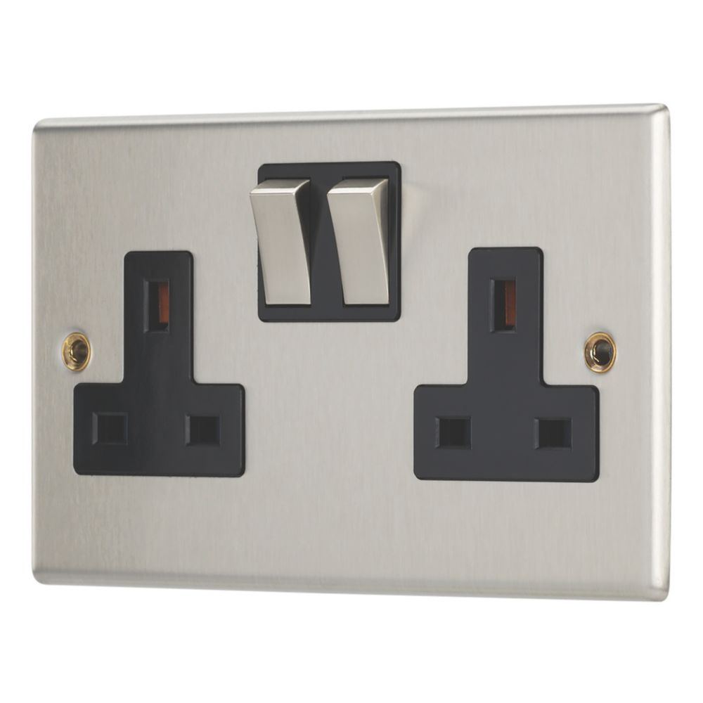 Contactum Iconic 13A 2-Gang DP Switched Socket Outlet Brushed Steel ...