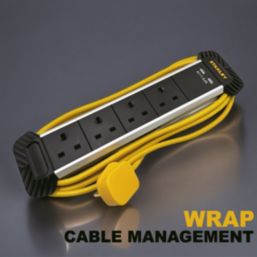 Stanley 13A 4-Gang Unswitched Power Strip + 2.3A 2-Outlet Type A USB ...