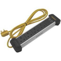 Stanley 13A 4-Gang Unswitched Power Strip + 2.3A 2-Outlet Type A USB ...