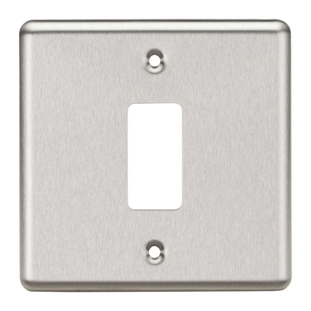 Knightsbridge 1-Module Grid Faceplate Brushed Chrome - Screwfix