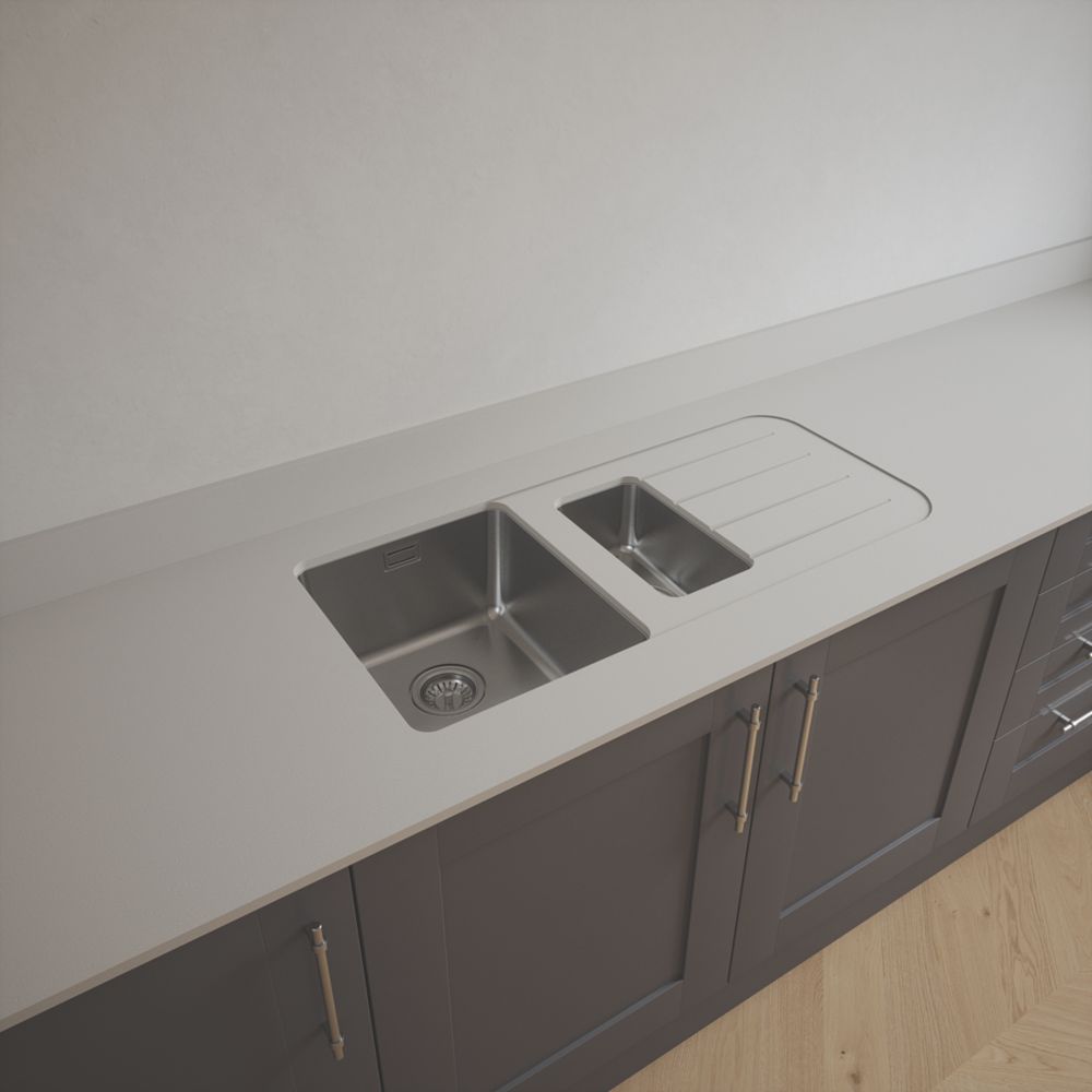 Metis White Fleck Kitchen Worktop with 1.5 Bowl Stainless Steel Sink ...